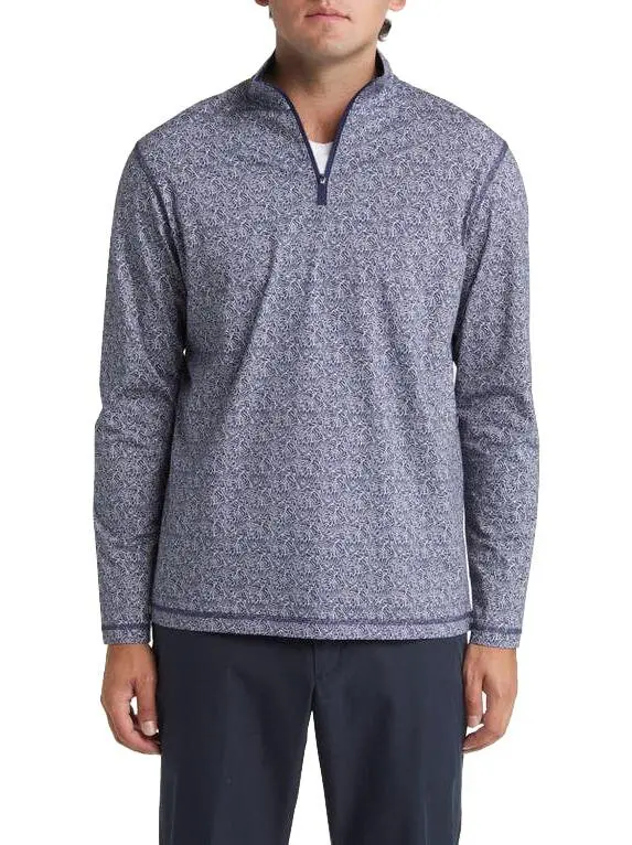 Bugatchi Ooohcotton® Print Quarter Zip Pullover - Navy