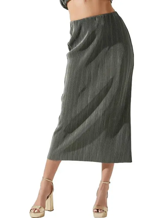 Astr The Label Cataleya Plissé Skirt - Dark Sage
