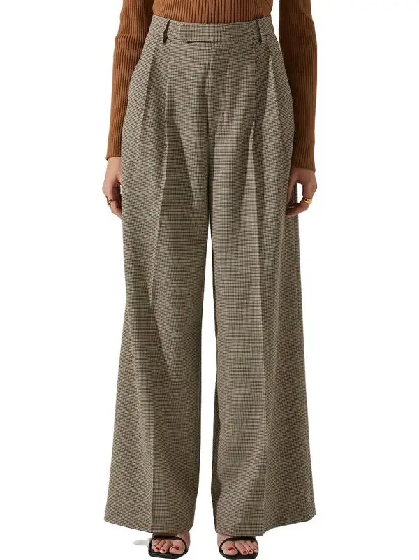 Astr The Label Milani Mini Houndstooth Wide Leg Pants - Black Brown Multi
