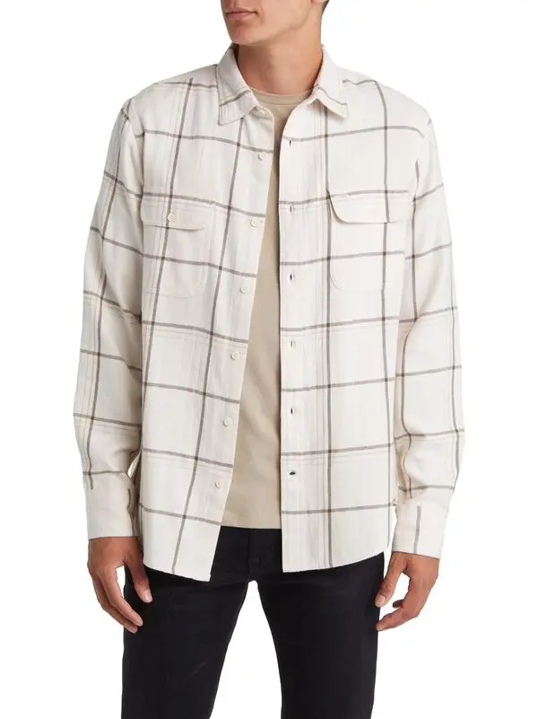 Treasure & Bond Trim Fit Plaid Flannel Shirt - Ivory- Brown Blanket Check