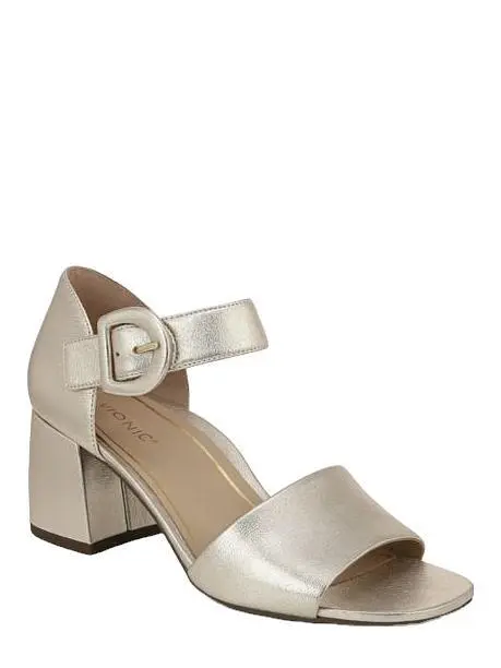 Vionic Chardonnay Block Heel Sandal - Gold Met Leather