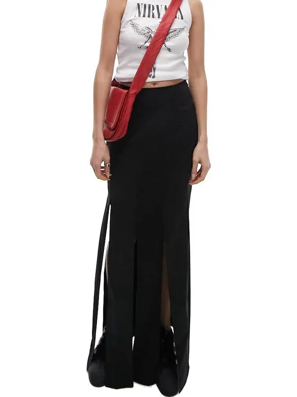 Topshop Mix Media Splice Skirt - Black