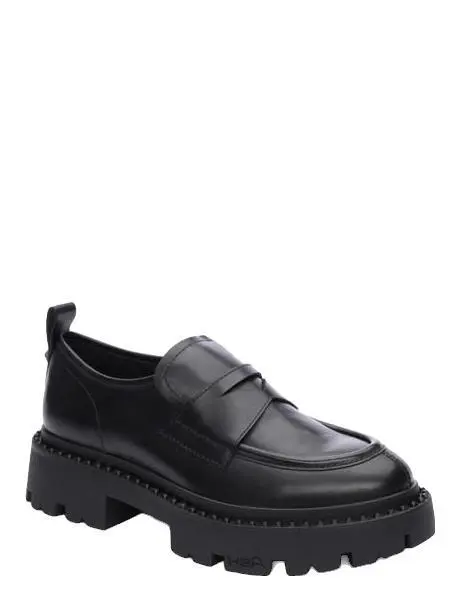 Ash Genial Studded Leather Platform Loafer - Black