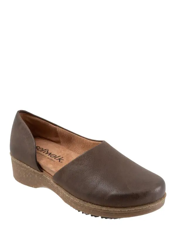 Softwalk Addie Half D'orsay Clog - Dark Brown Nubuck