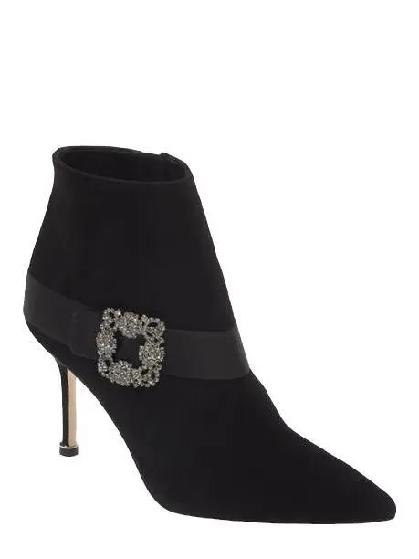 Manolo Blahnik Plinianu Crystal Buckle Booties - Black