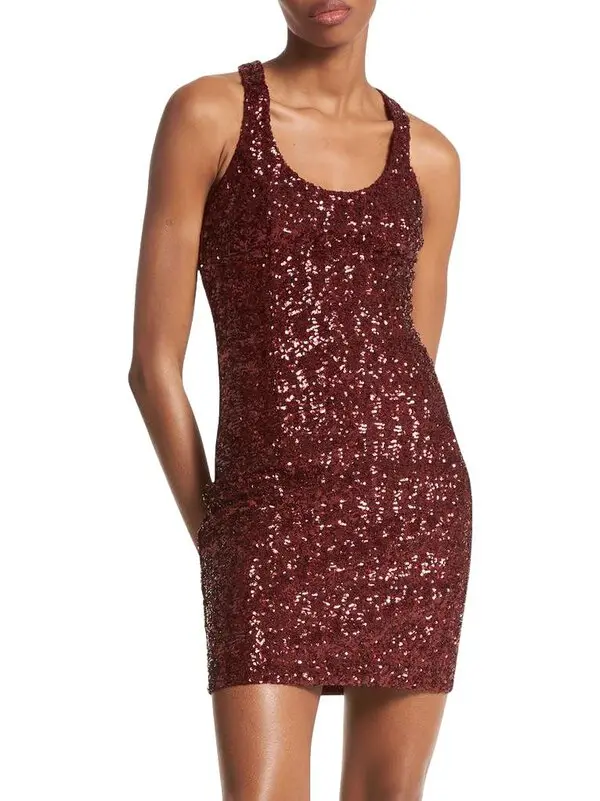 Michael Kors Sequin Racerback Tank Dress - Merlot