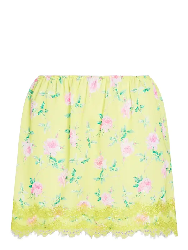 MSGM Lace-trimmed Floral-print Crepe De Chine Mini Skirt - Yellow