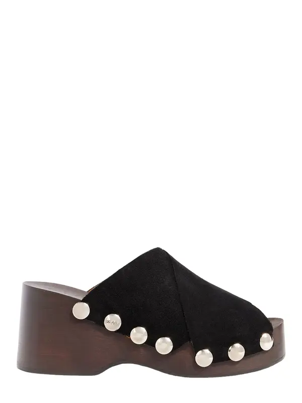 GANNI Studded Suede Platform Mules - Black