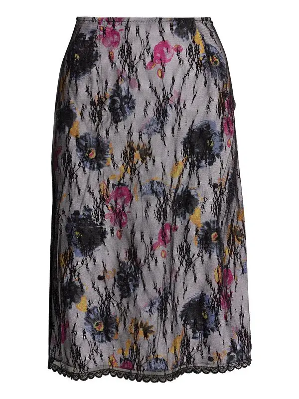 Anna Sui Layered Floral Print Lace Skirt - Lilac