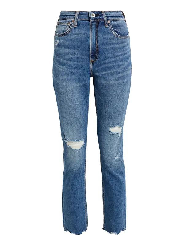 Rag & Bone Nina Distressed Slim-leg Jeans - Mid Denim