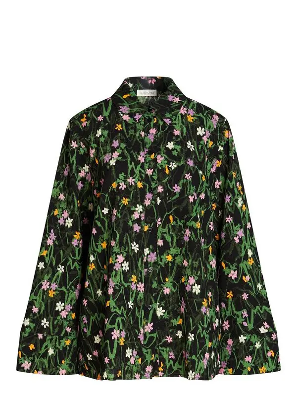 Stine Goya Floral-print Textured Crepe Shirt - Black