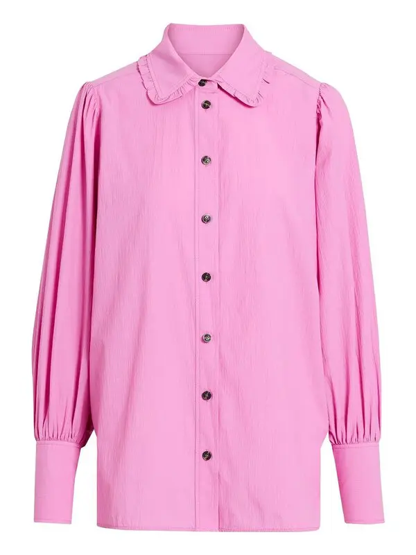 GANNI Ruffled Cotton-blend Shirt - Pink