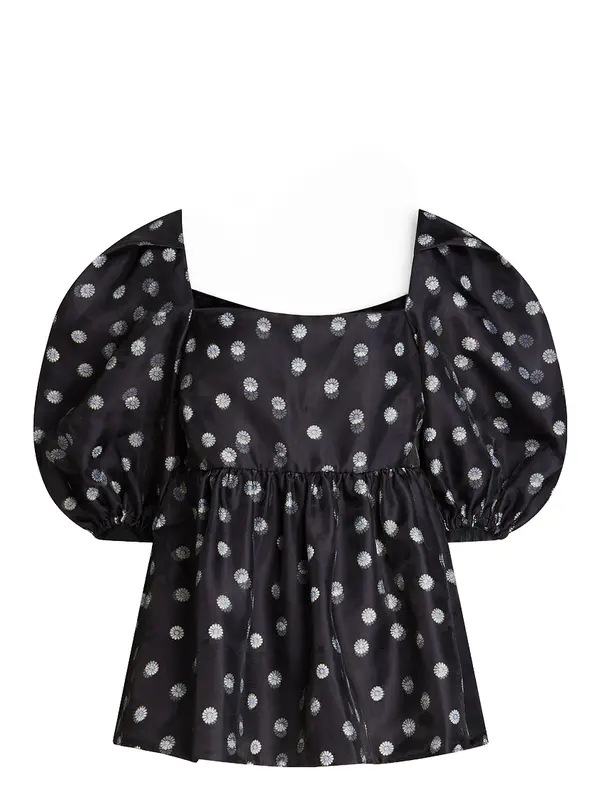 Stine Goya Kinsley Gathered Floral-print Organza Top - Midnight Blue