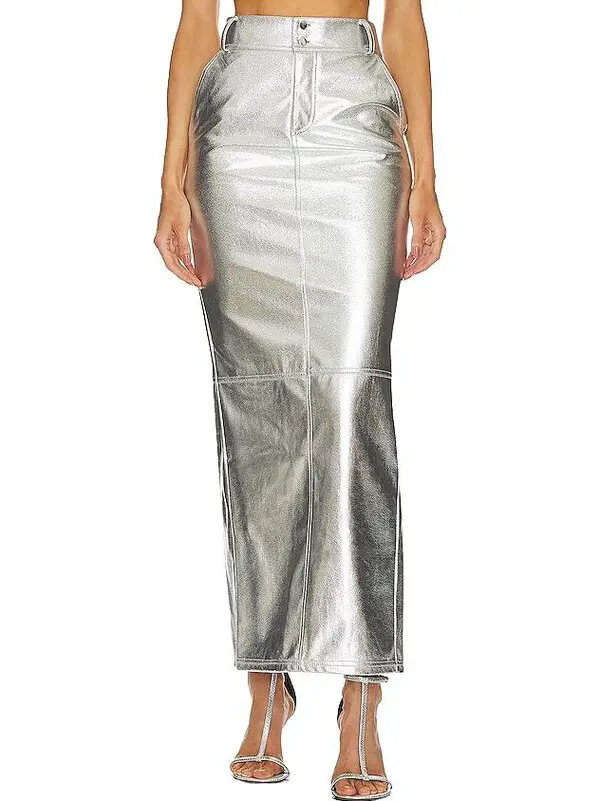 LOVERS AND FRIENDS Monique Faux Leather Maxi Skirt - Metallic Silver