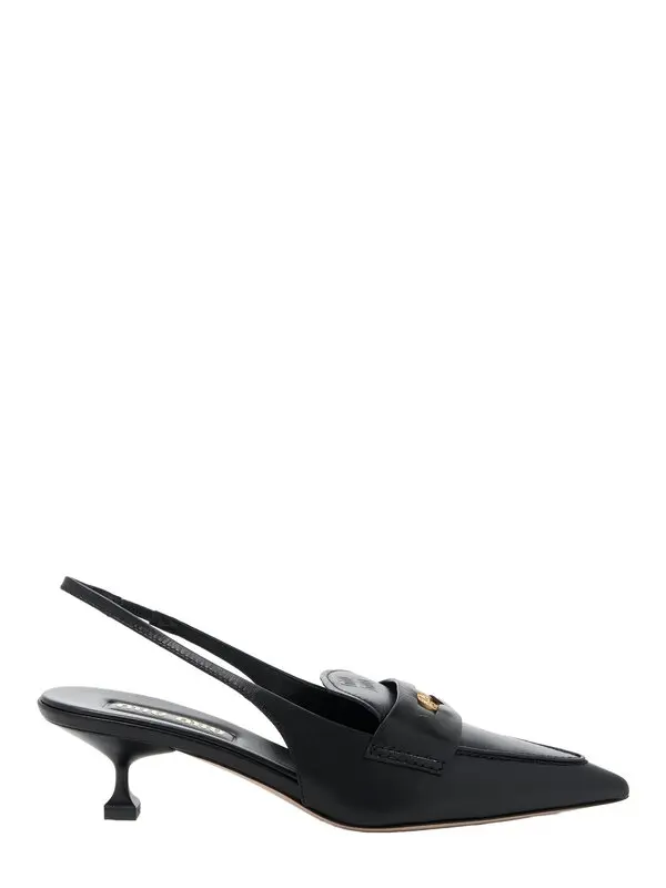 Miu Miu Slingback Leather Penny Loafers - Black