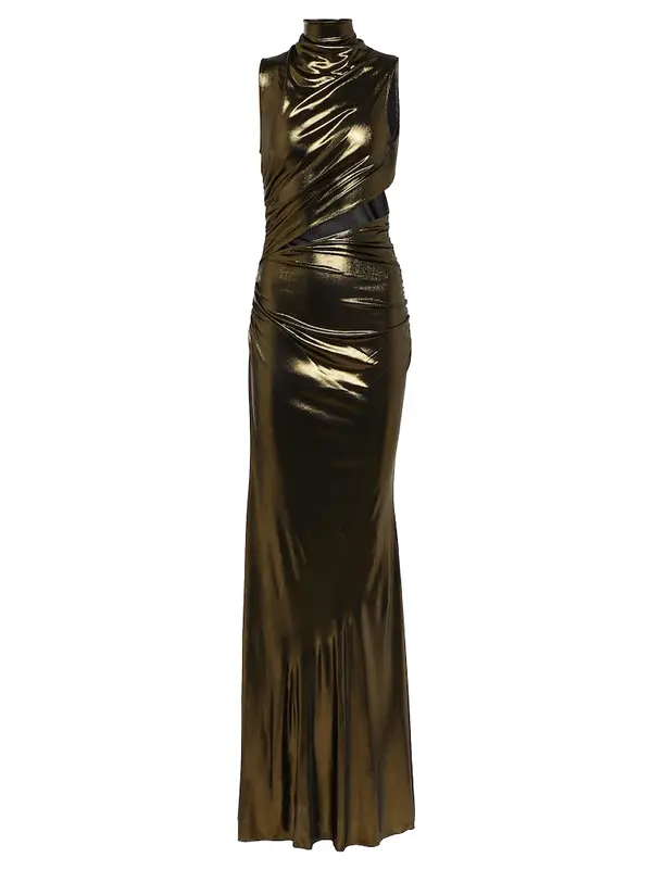 Blumarine Cutout Ruched Gown - Silver