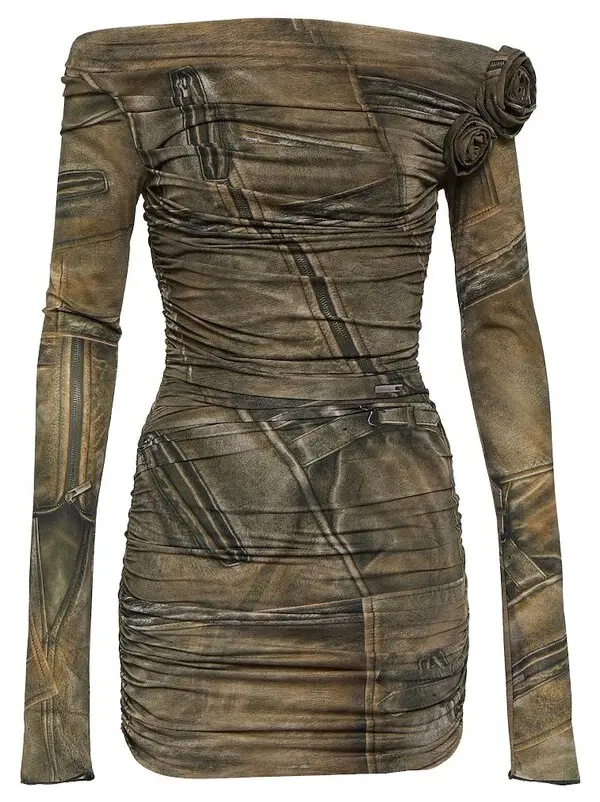 Blumarine Printed Off-shoulder Minidress - Grey