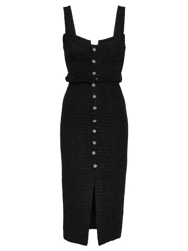 SELF-PORTRAIT Bouclé Midi Dress - Black