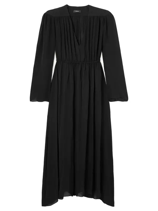 Wardrobe.NYC Gathered Silk-voile Maxi Dress - Black