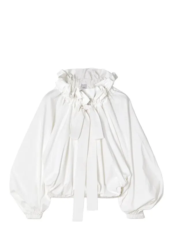 PATOU Grosgrain-trimmed Ruffled Cotton-poplin Blouse - White
