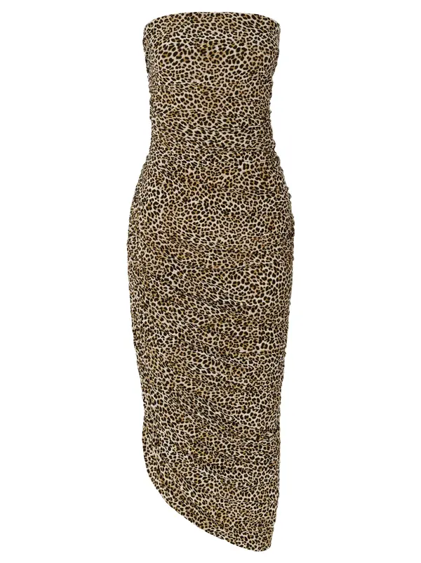 Norma Kamali Diana Strapless Ruched Leopard-print Midi Dress - Animal Print