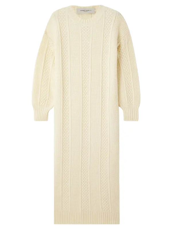 GOLDEN GOOSE Embroidered Knitted Wool Maxi Dress - Cream