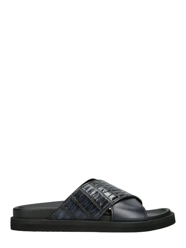 Zegna Crocodile Leather Sandals - Navy
