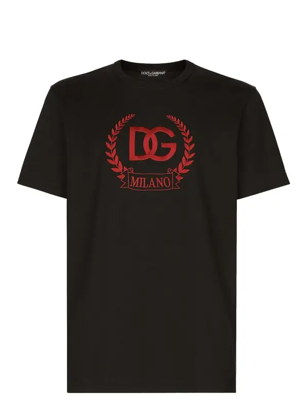 Dolce & Gabbana Cotton T-shirt With Dg Milano Logo Embroidery - Black