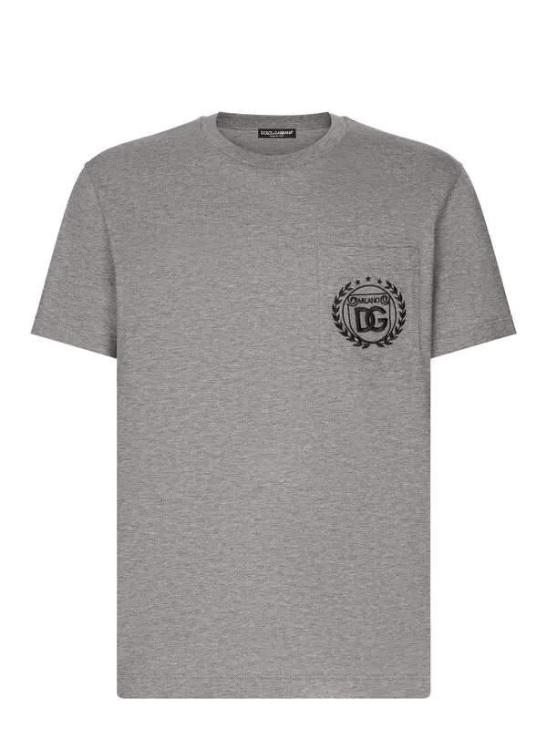 Dolce & Gabbana Cotton T-shirt With Dg Milano Logo Embroidery - Grey