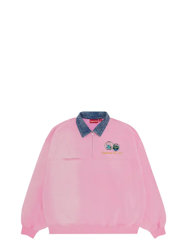 Supreme Denim Collar Half Zip Sweatshirt - Pink