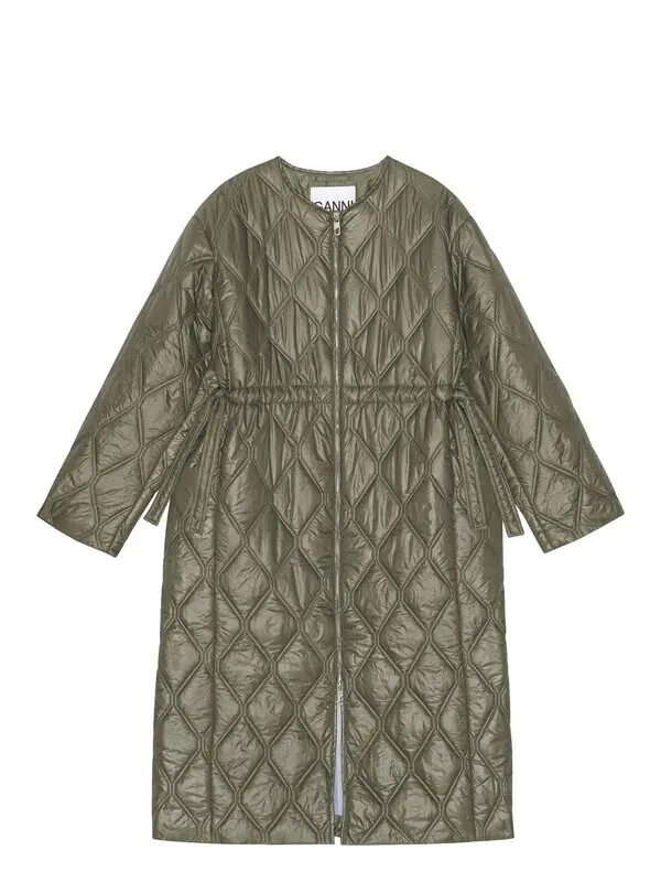 GANNI Quilted Long Coat - Green