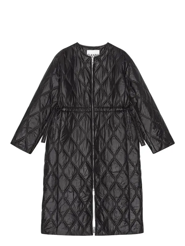 GANNI Quilted Long Coat - Black