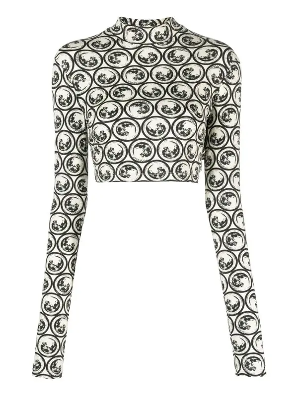 Off-White Moon-print Cropped Top - Neutrals