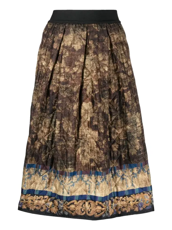 PIERRE-LOUIS MASCIA Mix-print Pleated Skirt - Brown