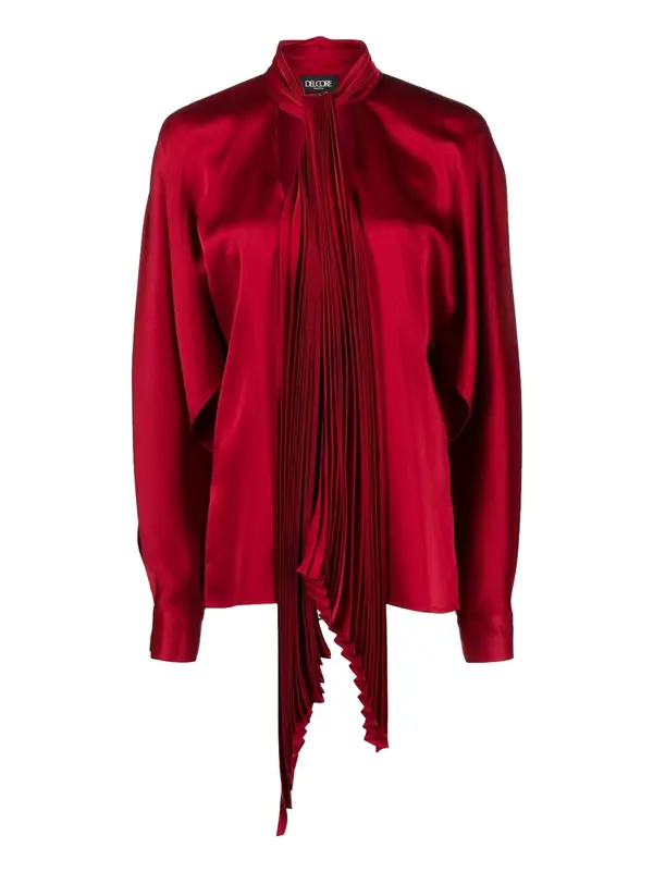 DEL CORE Pleated Pussy-bow Blouse - Red