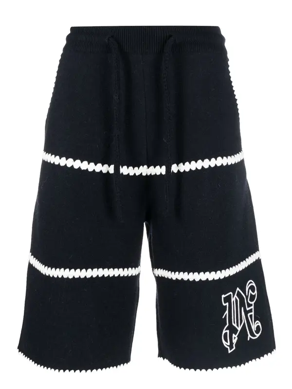 Palm Angels Monogram-embroidered Wool-blend Shorts - Blue