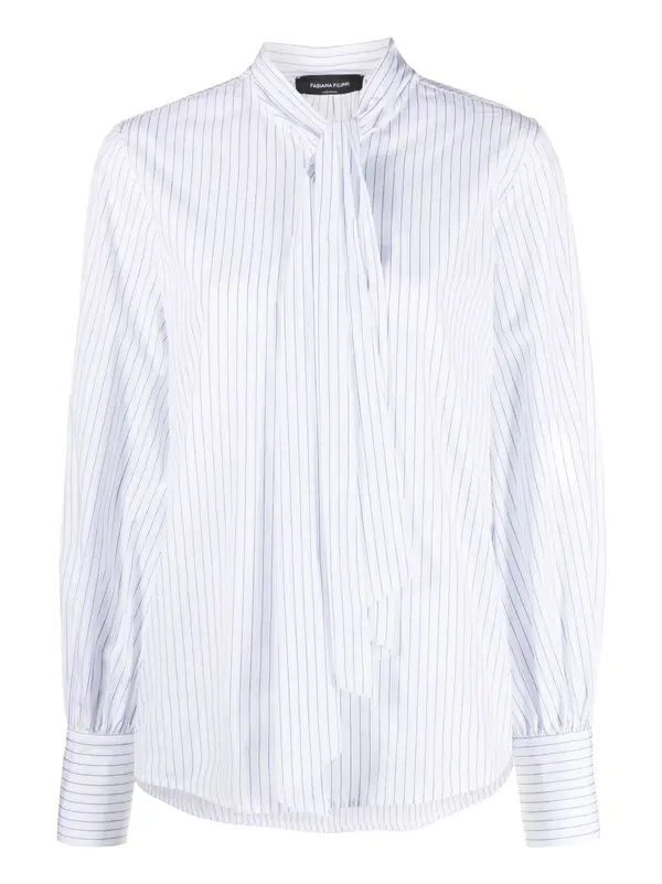 Fabiana Filippi Striped Pussy-bow Shirt - White