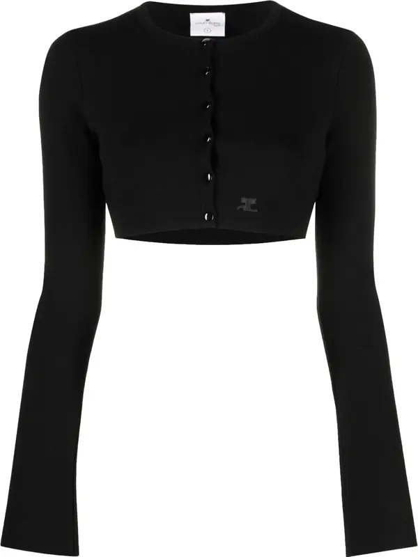 COURREGES Cropped Fine-knit Cardigan - Black