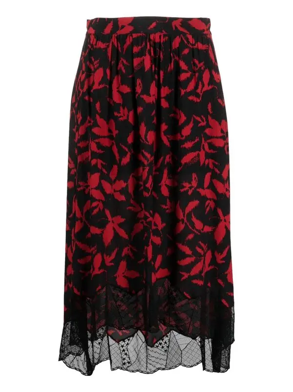 Zadig&Voltaire Joslin Leaf-print Midi Skirt - Black