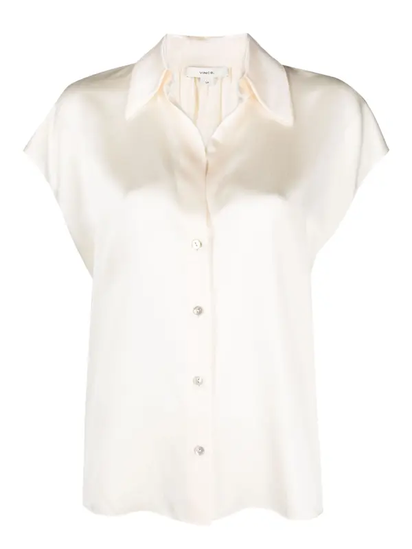Vince Short-sleeve Silk Shirt - Neutrals