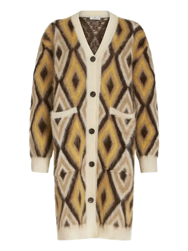 Etro Diamond-print Brushed-effect Coat - Neutrals