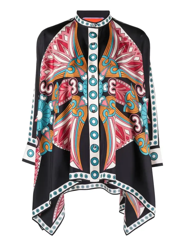 La DoubleJ Lotus-print Silk Shirt - Black