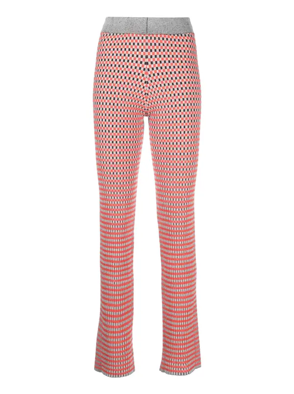Rabanne Check-pattern Ribbed-knit Trousers - Orange