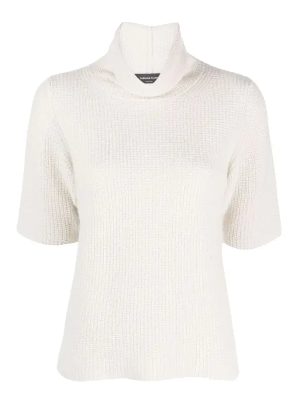 Fabiana Filippi Waffle-knit Roll-neck T-shirt - Neutrals
