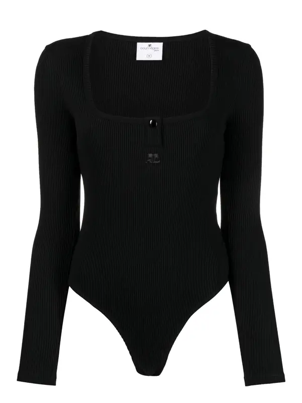 COURREGES Logo-embroidered Henley Bodysuit - Black