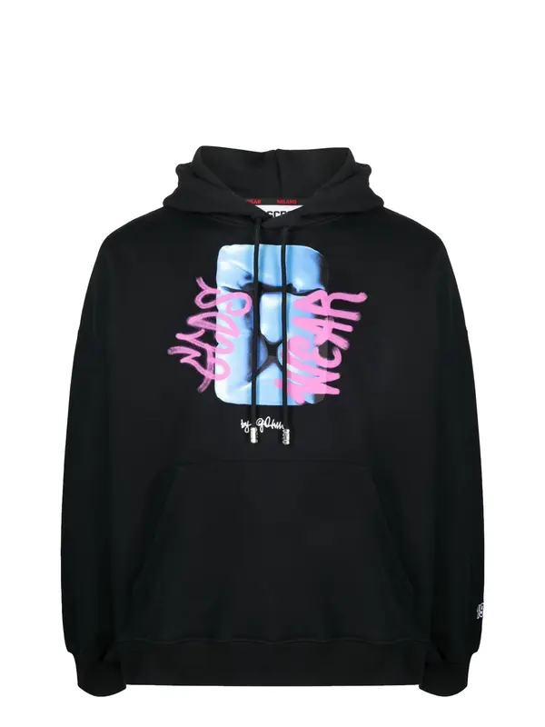 Gcds Graphic-print Cotton Hoodie - Black