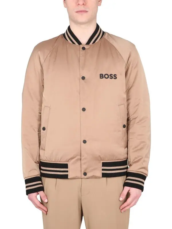 BOSS Bomber Jacket With Logo - Brown