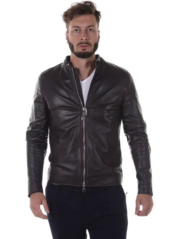 DANIELE ALESSANDRINI Dylan Leather Jacket - Brown