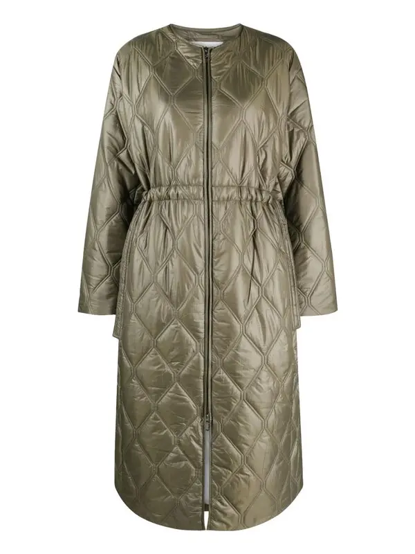 GANNI Drawstring Quilted Coat - Green