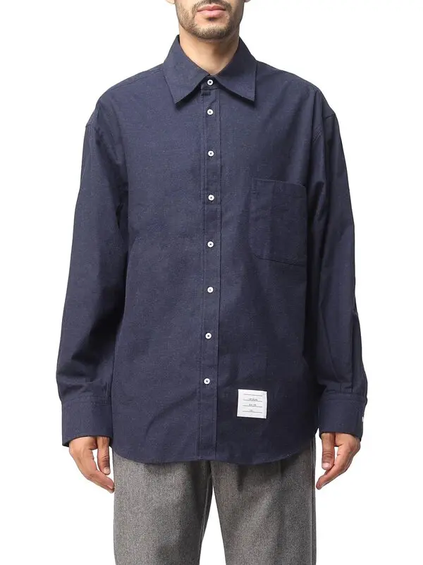 Thom Browne Shirt In Brushed Cotton - Blue